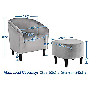 Yaheetech Accent Chair with Ottoman Foot Rest, Mid Century Modern Upholstered Soft Barrel Chair, Comfy Fabric Armchair and Footrest Set for Living Room/Bedroom/Reading Room, Gray