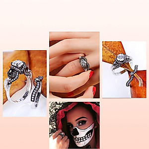 Jeulia 3.68 Carat Twist Skull Rings for Women Sterling Silver Two Tone Twist Band Rings White Diamond Bridal Ring Set Black Plated Engagement Promise Rings with Jewelry Gift Box (6)