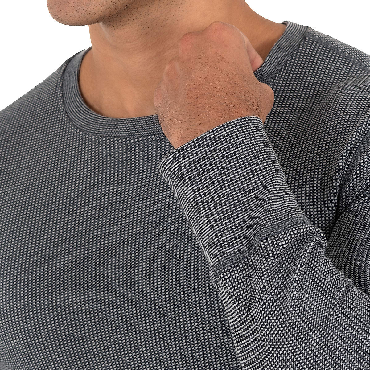 Fruit of the Loom Men's Recycled Waffle Thermal Underwear Crew Top (1 and 2 Packs), Black/Greystone Heather, Large