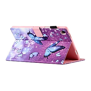 YUNHOTIC Case for Samsung Galaxy Tab A7 10.4 inch 2020 Release, (SM-T500/T505/T507) Premium PU Leather Folding Stand Cover with Pen Holder & Multiple Viewing Angles - Purple Butterfly