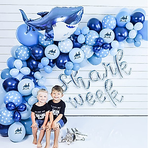 SAKOLLA Set of 22 Shark Theme Party, 2 x 37" Large Shark Foil Balloons and 20 x 12" Shark Latex Balloons