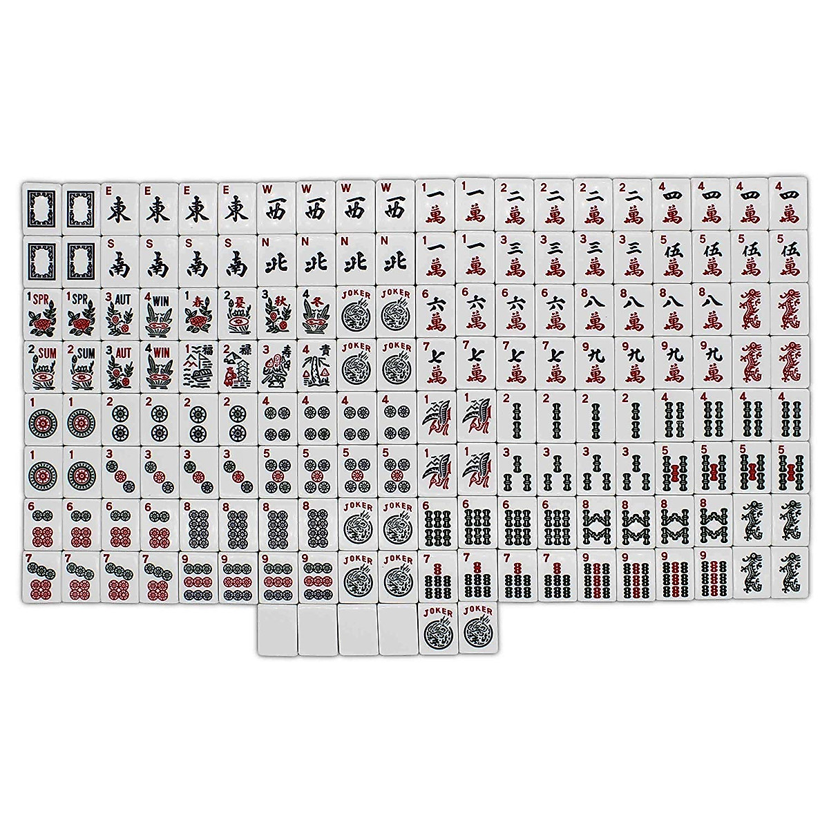 HNDTEK American Mahjong Set - Red Burgundy Soft Bag - 166 White Engraved Tiles, 4 All-in-One Rack/Pushers Western Mah Jongg Game Set