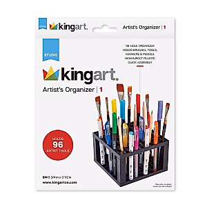 KINGART® 96 Hole Plastic Pencil & Brush Holder, Desk Stand Organizer Holding Rack for Pens, Paint Brushes, Colored Pencils, Markers & Scissors