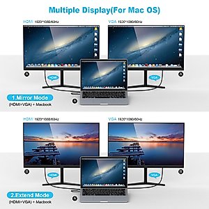 USB C Docking Station for Laptop, USB C Hub 10 in 1 USB C Adapter Docking Station with 4K HDMI & VGA, 3 x USB 3.0, Gigabit Ethernet RJ45 LAN, USB C PD, SD/TF Card Reader, 3.5 mm Audio/Mic