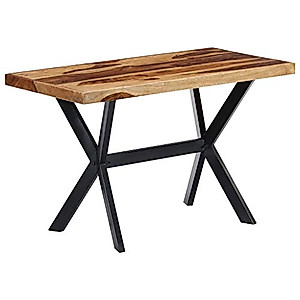 YUHI-HQYD Dining Table,Retro Coffe Table,Conference Table,Industry Offic Table,Easy to Assemble,with a Steel Cross Frame,Fits Dinner Party, Study, Office Work, 47.2"x23.6"x29.5" Solid Sheesham Wood