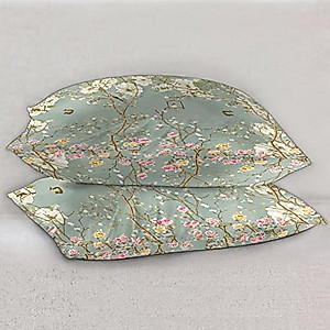 Envelope Closure Satin Pillowcase for Hair and Skin Silk Pillowcase Standard Size Spring Peach Blossom Flower Pattern Pillow Cases Cooling Satin Pillow Covers