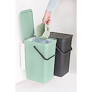 Brabantia Sort & Go Built-in Cupboard Recycling Cans (2 x 4.2 Gal/Dark Gray & Jade Green) Double Door Mounted Trash Organisers with Handles & Removable Lids