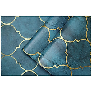 HAOKHOME 96034 Peel and Stick Wallpaper Graphic Trellis Emerald/Sapphire Blue/Gold Removable contactpaper for Home Bathroom Decorations 17.7in x 9.8ft