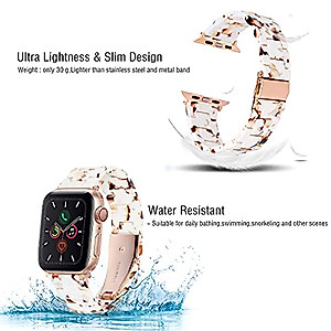 HOPO Compatible With Apple Watch Band 38mm 40mm 42mm 44mm Thin Light Resin Strap Bracelet With Stainless Steel Buckle Replacement For iWatch Series 8 7 6 5 4 3 2 1 SE (Nougat White/Rose Gold,38/40/41mm)