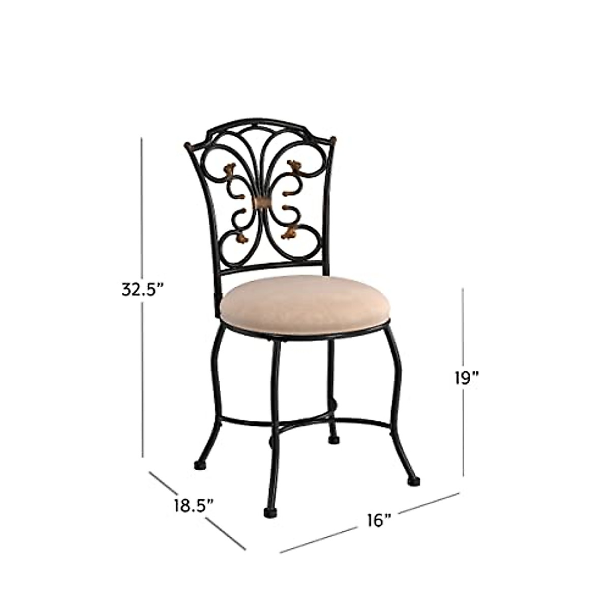 Hillsdale Furniture Sparta Vanity Stool, black with gold highlighted accents