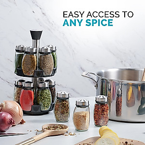 Spice Organizer - Spice Rack Organizer for Cabinet, Seasoning Organizer includes 12 Empty Jars + Labels. Rotating Spice Rack - Compact Herb and Spices Organizer to Fit Cabinets or Countertops