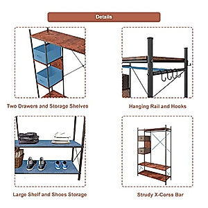 Ama Maker Metal Clothes Garment Rack With Shelves Heavy Duty Hanging Rod Free Standing Closet Rack and Shelving Black With Wood Board Wardrobe