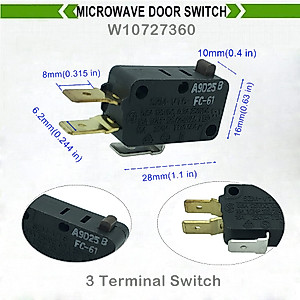 LONYE W10727360 & W10269458 & W10269460 Microwave Door Switch Replacement for Whirlpool Microwave SZM-V16-FC-61 SZM-V16-FC-62 SZM-V16-FC-63