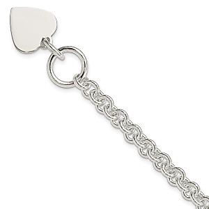 IceCarats 925 Sterling Silver Engraveable Heart Love Disc Link Toggle Chain Charm Bracelet 8.75 inch