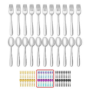 24-piece Rainbow Forks and Spoons Silverware Set, Food Grade Stainless Steel Flatware Cutlery Set for Home, Kitchen and Restaurant, Spoons and Forks Set, Rainbow Dinner forks Mirror Polished (Rainbow)