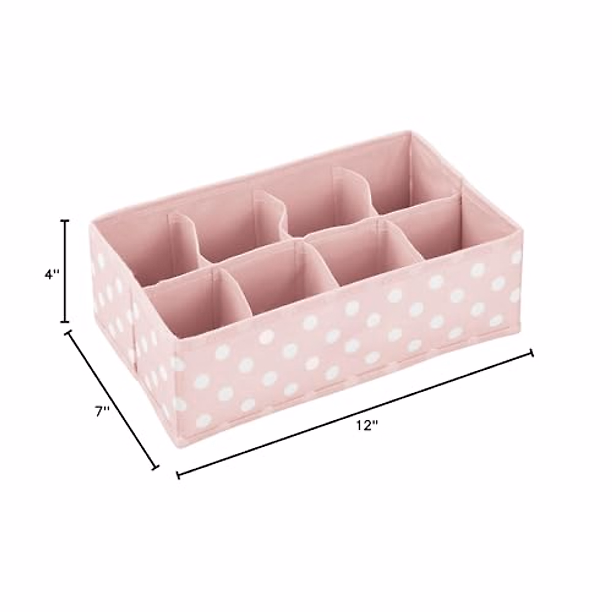 mDesign Fabric 8-Section Divider Drawer Organizer Bin for Baby Nursery Dresser, Closet, Shelf, Changing Table Organization, Hold Clothes, Toys, Diapers, Bib, Blanket - Pink/White Polka Dot