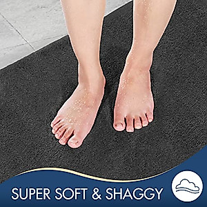 Yimobra Memory Foam Large Bathroom Rugs,Microfiber Bath Mat, Plush Shaggy Shower Mat for Bathroom,Fluffy Comfortable Water Absorbent Carpet, Non-Slip, Machine Washable,(Dark Grey, 44 X 24 Inches)