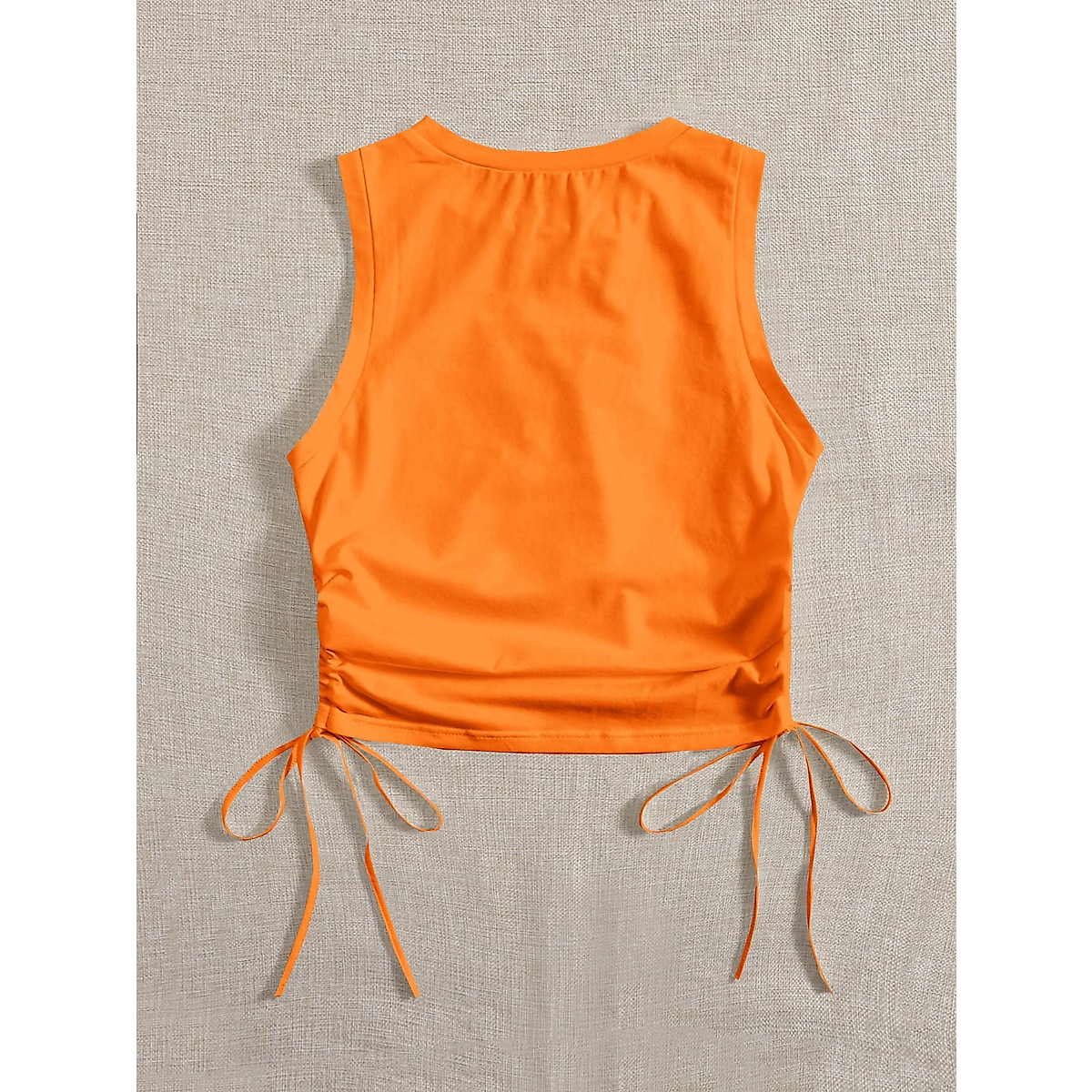 Floerns Women's Graphic Print Sleeveless Drawstring Ruched Crop Tank Top Orange XL
