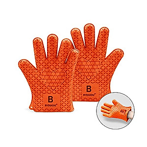 BYDUOU Grilling Gloves Heat Resistant BBQ Gloves Kitchen Silicone Oven Gloves Safe Handling of Hot Food Pots and Pans for Barbecue Cooking Baking(Orange)
