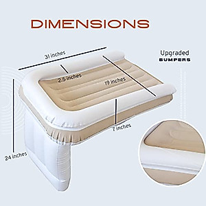 BabyFly Inflatable Airplane Bed for Toddler Travel Baby Travel Bed Infant Airplane Bed Fits Most Airplane Economy Seats for Convenient Toddler Travel, White and Tan