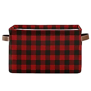 ALAZA Merry Christmas Plaid Buffalo Large Storage Basket with Handles Foldable Decorative 1 Pack Storage Bin Box for Organizing Living Room Shelves Office Closet Clothes