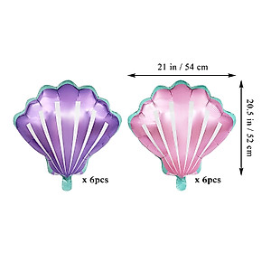 Creaides 12pcs Sea Shells Balloons Helium Foil Ocean Balloons for Baby Shower Birthday Wedding Hawaii Summer Beach Luau Party Suppliers (Purple+Pink)