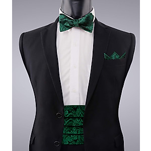 Alizeal Mens Classic Paisley Woven Self-tied Adjustable Bow Tie, Cummerbund and Pocket Square, Dark Green