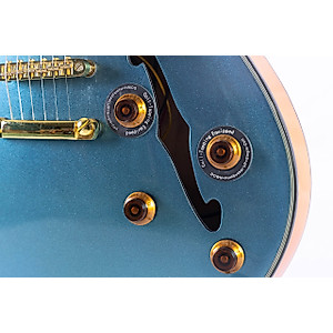 Acoustic Semi-Hollow-Body Electric Guitar, 6 Strings, Stainless Steel Frets, Full Size,Playing Jazz, Solo For Beginners Starters Intermediates and Professionals Right Handed Color Sky Bule