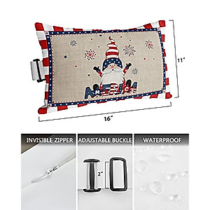 Recliner Head Pillow Ledge Loungers Chair Pillows with Insert Independence Day American Flag Pentagram Gnome Red White Stripes Border Lumbar Pillow with Adjustable Strap Patio Cushion, 2 PCS