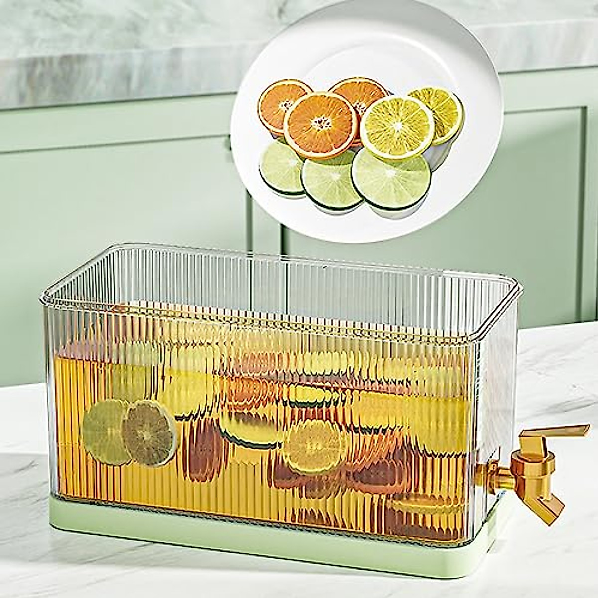 Large Capacity Summer Household Thickened,Frigerator Cold Kettle,Environmental & Reusable Cold Water Bottle With Faucet Fruit Teapot Lemonade Bucket (Green)