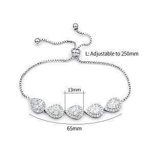 WeimanJewelry Cubic Zirconia CZ Wedding Bridal Pear Cut Adjustable Teardrop Chain Bracelet for Women Lady (Silver)