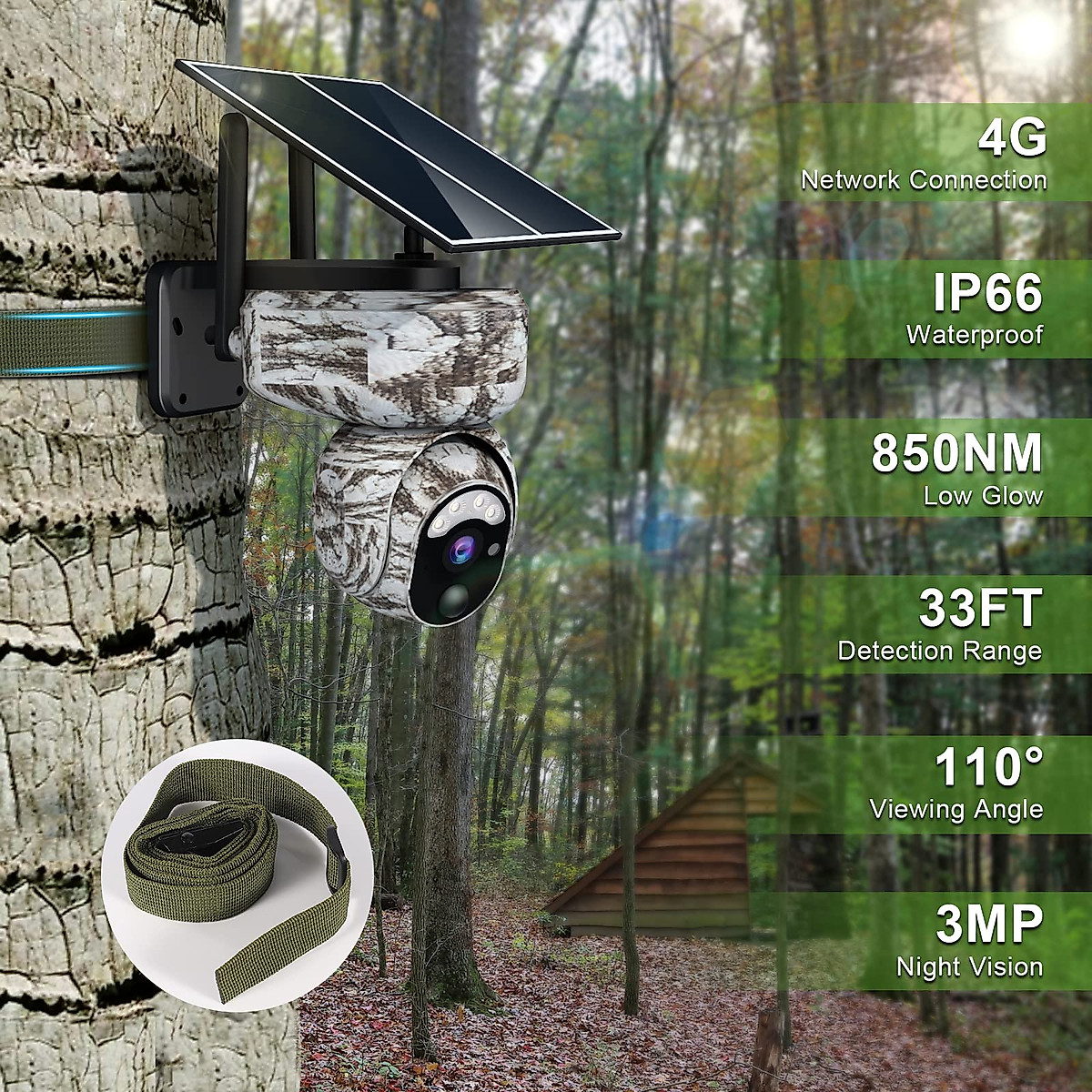 Vyze-Link 4G LTE Cellular Trail Camera, Outdoor Wireless Solar Game Cameras with Sim Card, Colorful Night Vision, Motion Activated, IP66, 360° Rotation, 2-Way Audio, No WiFi Needed, TF Card Included