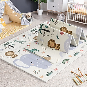 Baby Play Mat, 79x71 Foldable Play Mat for Baby, Extra Large Non-Toxic Tummy Time and Crawling Mat, Thick Foam Play Mat for Baby, Reversible Portable Baby Floor Mat for Infant, Toddler