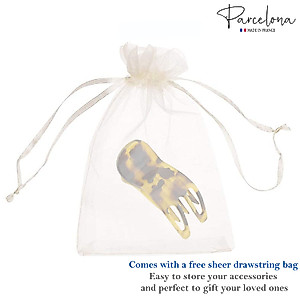 Parcelona French Simply Bear Paw Medium 3” Celluloid Acetate Side Slide In Jaw Yoga Fine Hair Claw Clip for Women and Girls (Light Tortoise Shell)