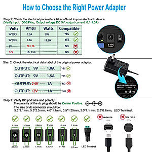 9V 1.5A Power Supply DC 9V Power Cord, 110-240Vac to DC 9Vlot 1A AC Adapter DC Plug Center Positive, for DC9V Arduino UNO R3, Schwinn Bike A10 140 170, Crosley Cruiser Record Player.