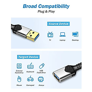 HNDJTY USB Extension Cable 3.3FT,USB Extender,USB 3.0 Extension Cable, Male to Female Cord High Data Transfer Compatible with Webcam,USB Keyboard,Flash Drive,Hard Drive,Printer, Oculus VR, Xbox