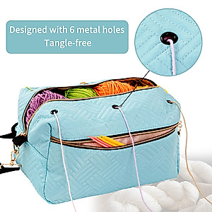 AGX Bravo Small Crochet Bag Organizer Knitting Bag Yarn Holder Storage Bag Crochet Hook Case for Women Crocheting Bags Organizer for 20x1.7oz Yarn Skeins and Crochet Knitting Accessories (Light Blue)