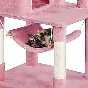 Yaheetech Multi-Level Cat Tree, Large Cat Tower with Condos Platform, Cat House Cat Tree for Medium Cats Pink, 64.5in