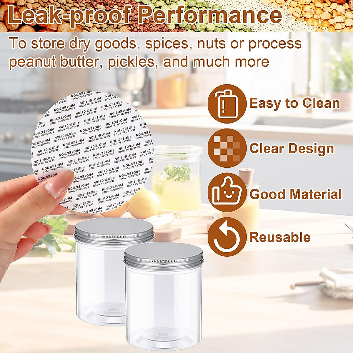 HDFCLUP 11 Pcs 16 oz Silver Plastic Jars with Ribbed Lids Wide Mouth Food Plastic Jars Airtight Paint Storage Containers for Beauty Products,Kitchen & Household Storage (Silver Lids)