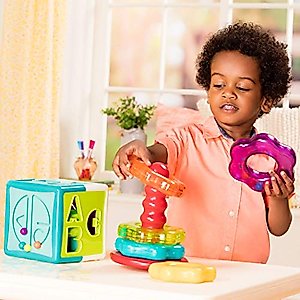 Battat – Sort & Stack Combo – 17-Piece Sensory Sorting Set – Activity Cube With Bead Maze – Educational & Dexterity Toys – 2 Years + – Shape Sorter Cube + Stacking Rings