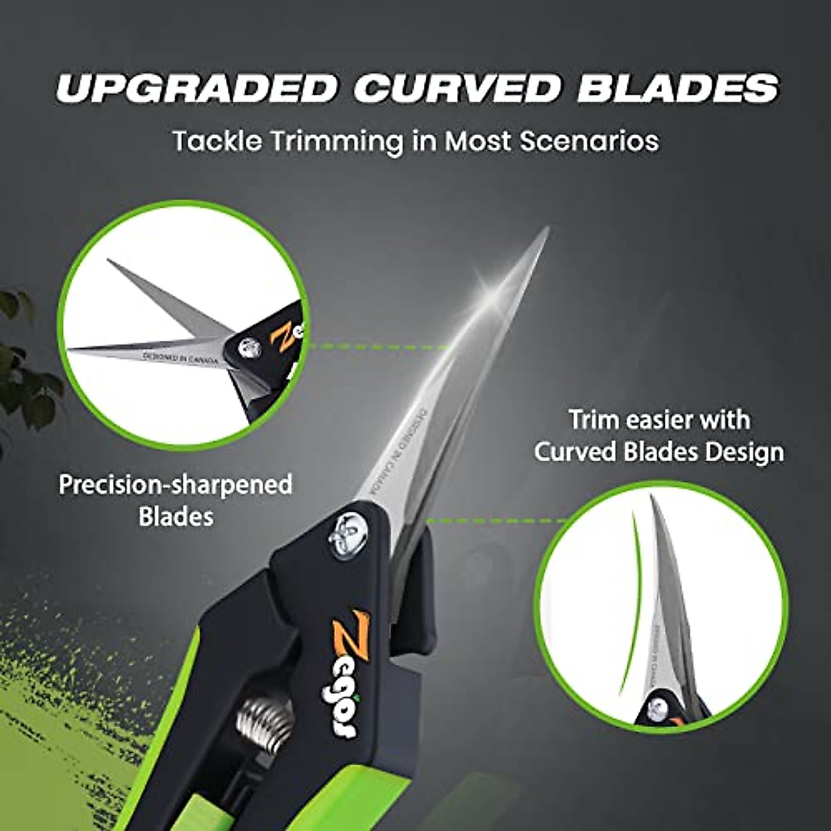 Zegos Bud Trimming Scissor 1 Pack with Curved Blades and Titanium Non-sticky Coating, Precision Pruning Shears, Hand Pruning Snips, Garden Scissors for Herb and Bud Trimming, Bonsai Cutting