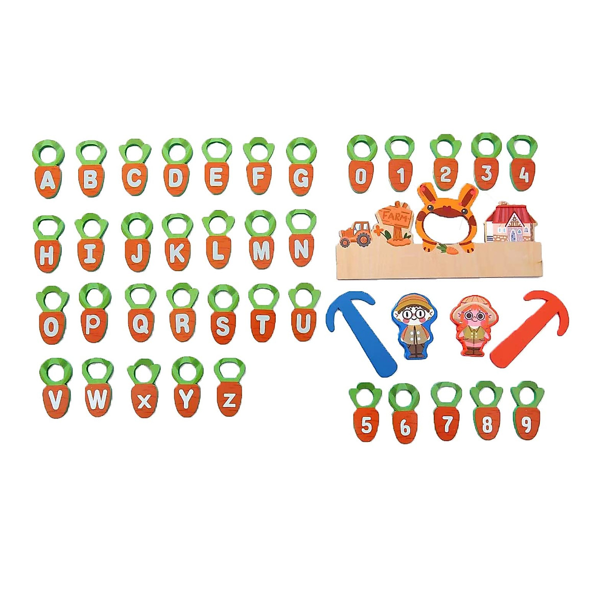 Montessori Toys for 3 Year Old Wooden Farm Toys 36 Radishes Contain 26 English Letters and 10 Arabic Numerals Develop the Brain and Cultivate Children's Hands-on Ability Given as Gifts to Children