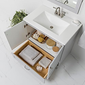 Spring Mill Cabinets Emlyn 30 Inch Bathroom Vanity with White Single Sink Top, 2-Door Cabinet, 1 Drawer, 30.5" W x 18.75" D x 32.89" H, Pearl Gray