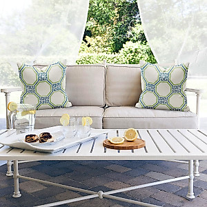 SMF Chinoiserie Pillow Covers 18x18 Set of 2,Greek Key Green Pillow Cover Abstract Stripes Linen Throw Pillow Cover Outdoor Pillows Cases Suitable for Couch Pillows Living Room Bedroom