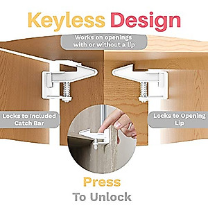 Cabinet Locks Child Safety Latches - Baby Proofing Cabinets & Drawers Locks - Child Proof Your Home - No Drilling & No Tools Required! (8 Pack)