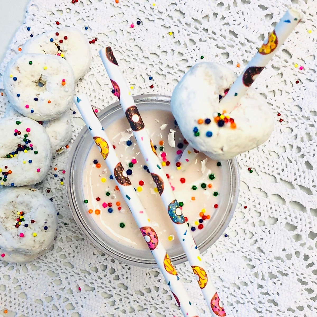 Doughnut Themed Paper Straws - Donut Colors Pink Blue Yellow - 50 Pack