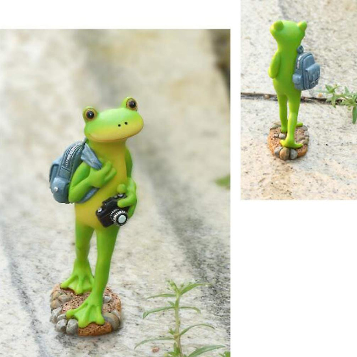 HEALLILY Frog Figurines Frog Garden Statue Meditating Frog Miniature Resin Animal Sculpture for Micro Landscape Fairy Garden Decoration (Travel Frog)