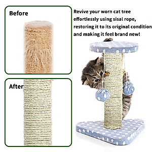 White Sisal Rope 3mm by 164-Feet for Cat Scratching Post Tree Tower Replacement Repair and Replace, DIY Hemp Twine Rope for Kittens Shelves Furniture Window Bed Perch House Climbing, 3mm by 50m