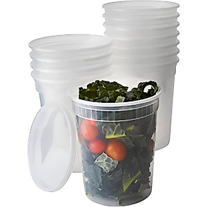 Deli Grade, BPA Free 32oz Plastic Containers with Lids, 12ct. Leakproof, Microwavable Portion Container for To-Go Orders, Food Prep and Storage. Reusable Takeout Cups for Restaurant, Cafe and Catering