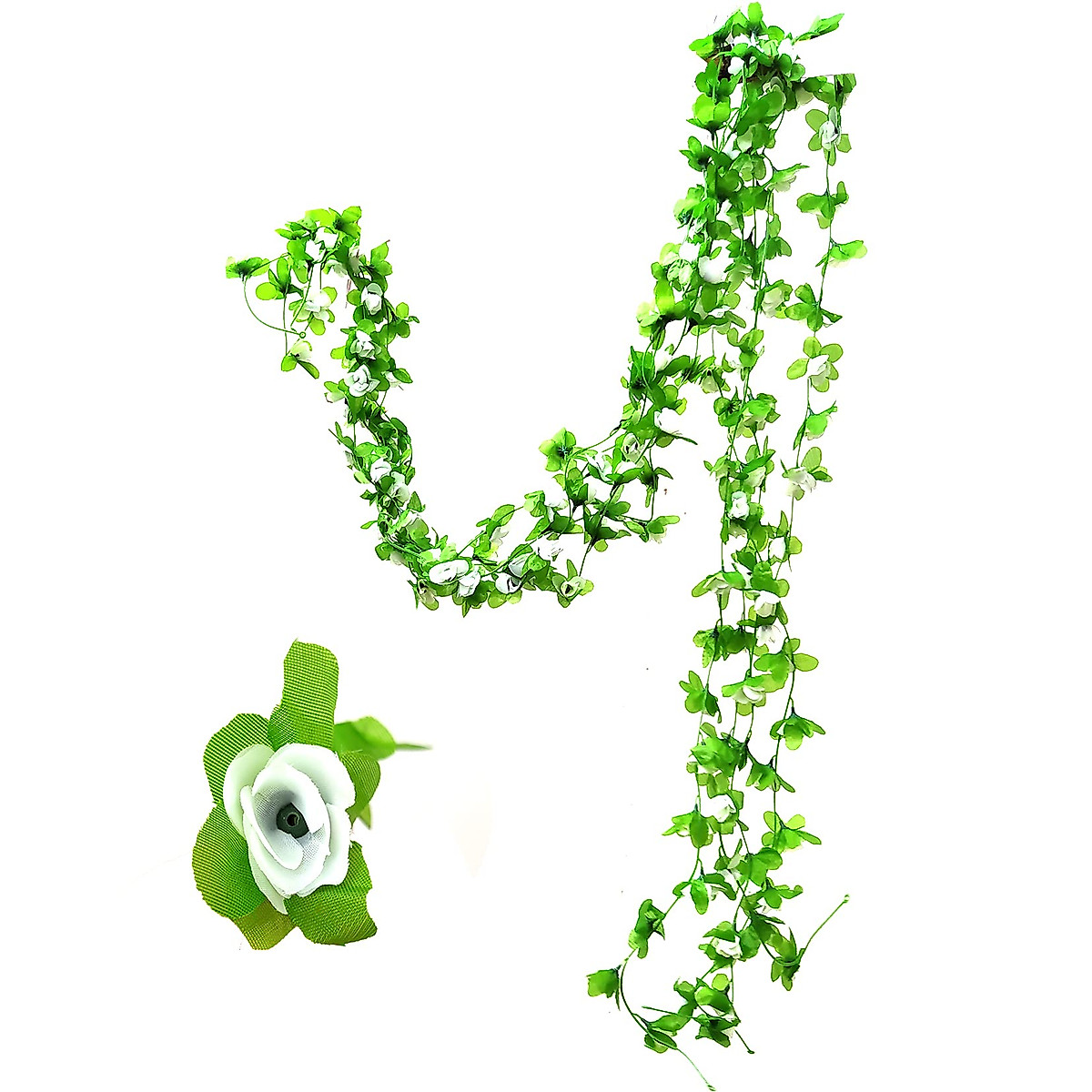 Spring Artificial Rose Flowers Hanging Garland Artificial Fake Flower Rose Ivy Vine Hanging Plant for Wedding Birthday Party,Baby Shower Garden Home Bedroom Office Decoration 4Pack White